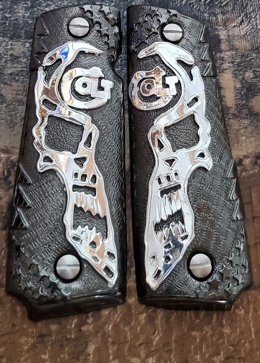 skulls calaveras Custom handmade Grips black and silver plated 45/38 ...