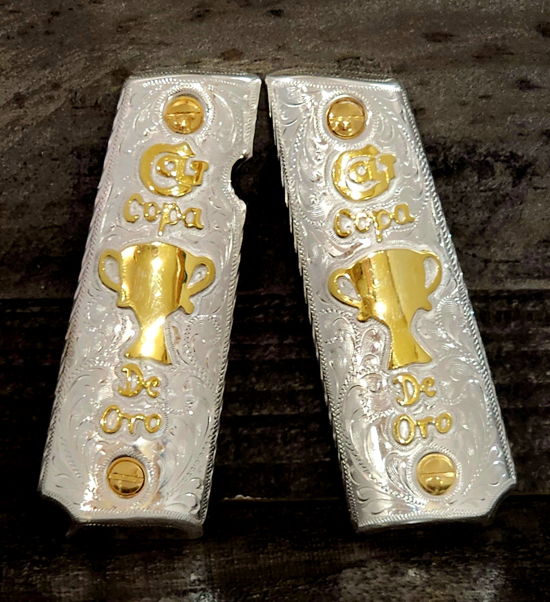 Copa de oro cachas 1911 gun pistol grips artesanales gravadas a mano c ...